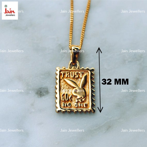 14 Kt 18 Kt 22 KT Yellow Gold Playboy Bunny Stamp Chain Pendant Hallmark Stamped Handmade Gold unisex Pendant with Chain