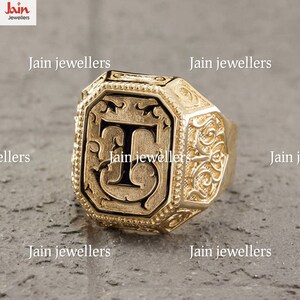 14K ,18K ,22K Real Yellow Gold Letter Personalized Initial Signet Ring ...