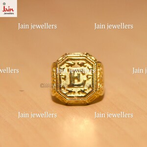 14K ,18K ,22K Real Yellow Gold Letter Personalized Initial Signet Ring ...