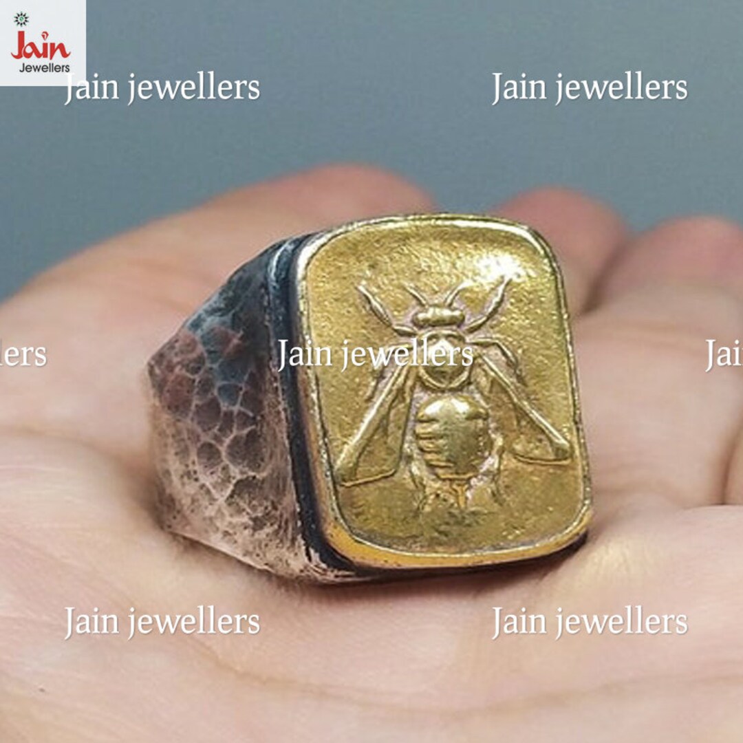 18kt, 22kt Gold Roman Coin Intaglio Bee Ring Men Ring Size 8 9 10 11 12 ...
