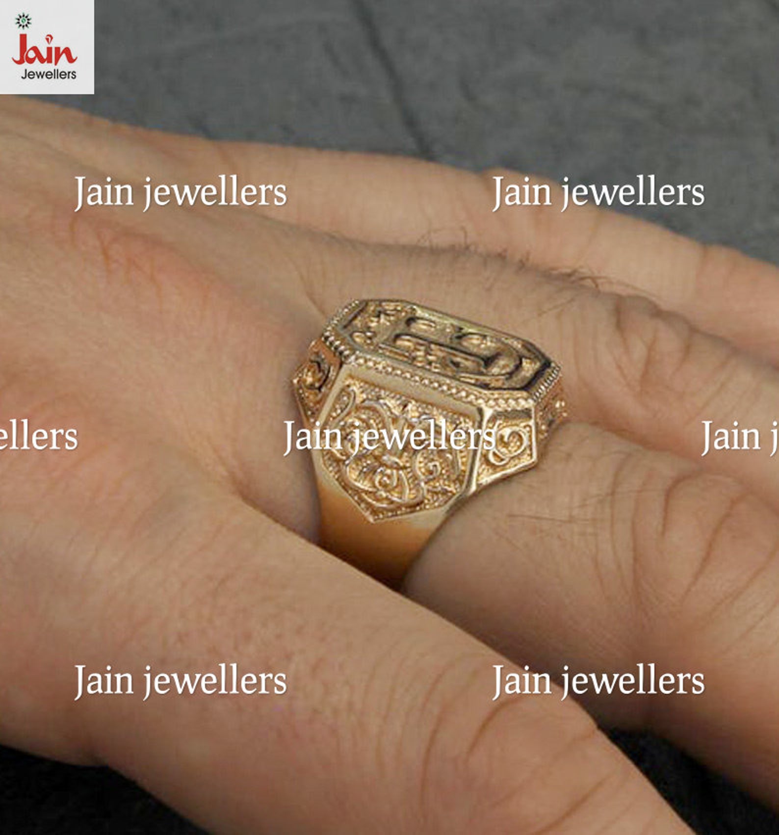 14K ,18K ,22K Real Yellow Gold Letter Personalized Initial Signet Ring ...