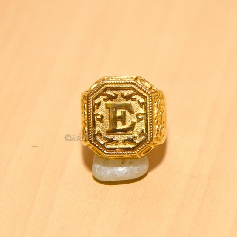 14K ,18K ,22K Real Yellow Gold Letter Personalized Initial Signet Ring ...