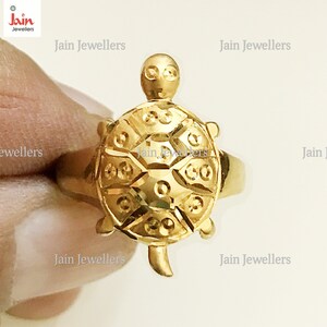 18K, 22K Real Solid Yellow Gold Tortoise Ring, Hallmark Handmade Unique Signet Ring for Unisex ...