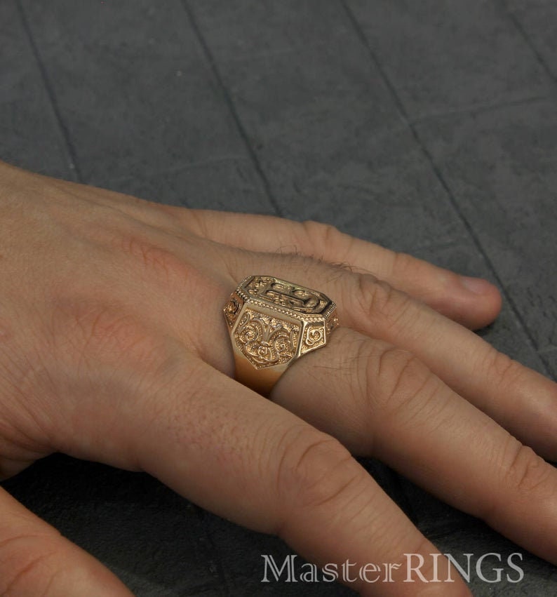 14K ,18K ,22K Real Yellow Gold Letter Personalized Initial Signet Ring ...