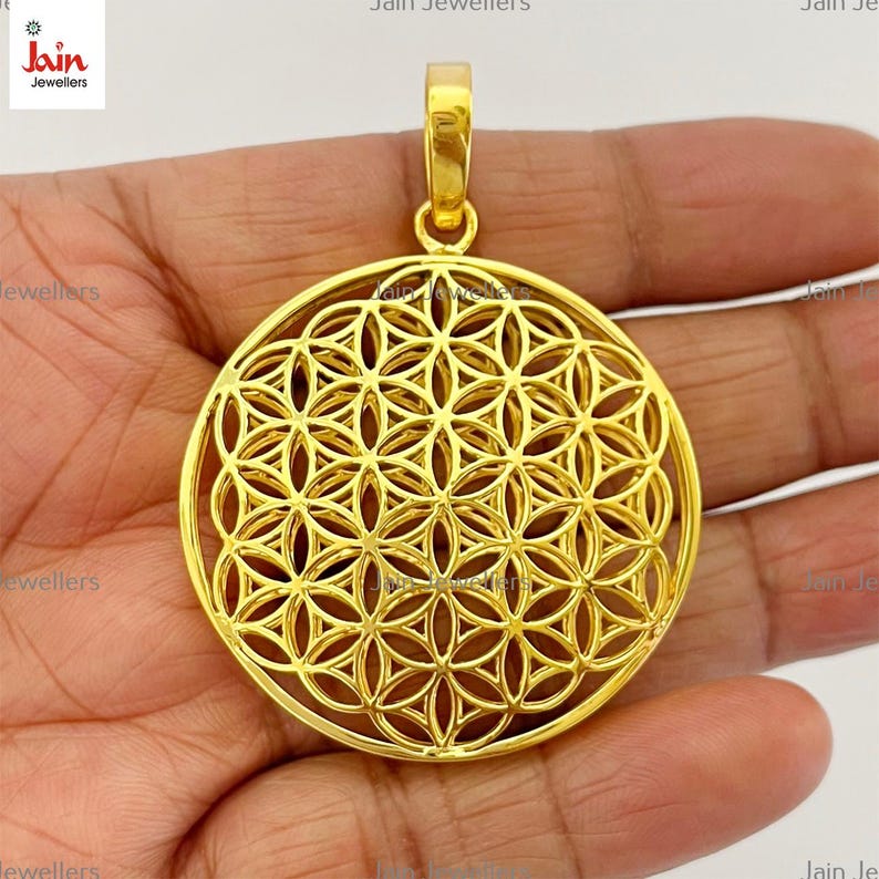 18K Solid Yellow Gold Flower of Life Pendant - Yoga Ethnic Necklace - Etsy