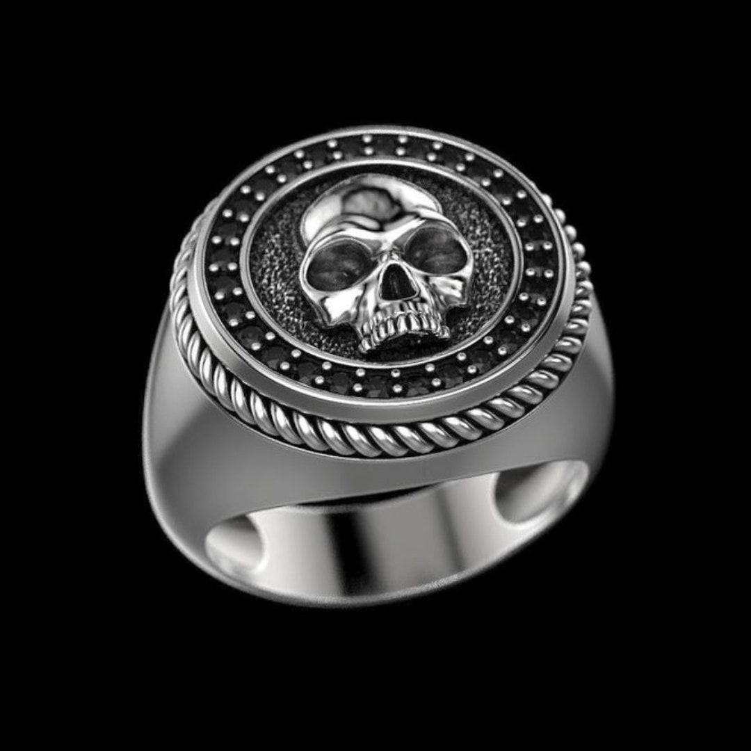 14K, 18K Real Solid White Gold Skeleton Onyx Antique Ring, Hallmark ...