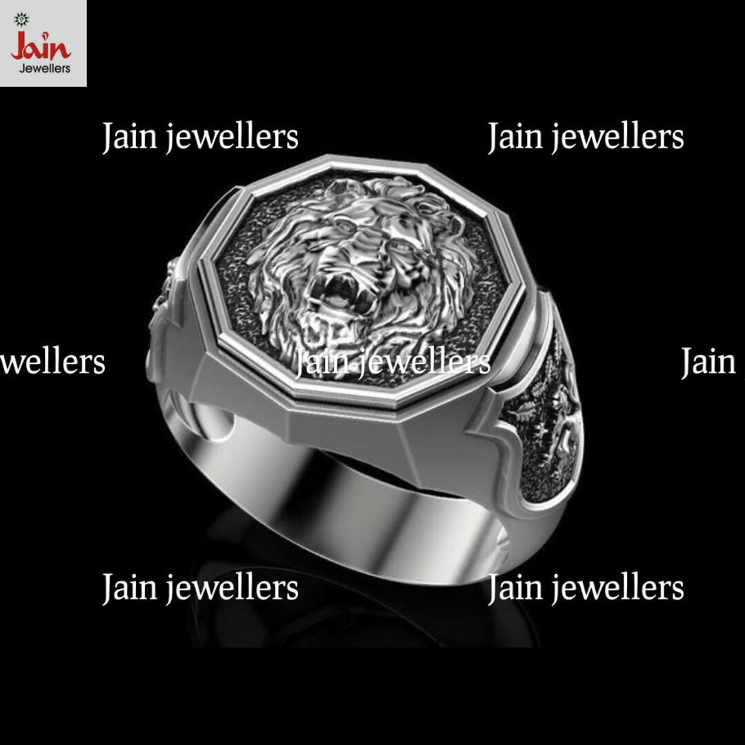 14K, 18K Real Solid White Gold Lion Face Ring, Hallmark Handmade Unique ...