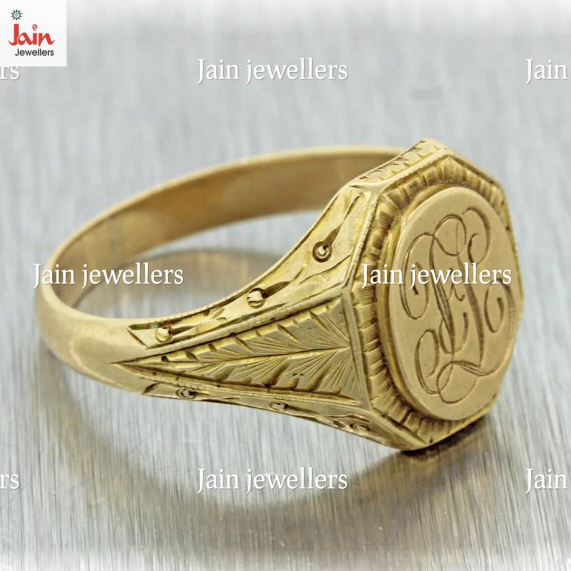 18 Kt,22 Kt Real Solid Yellow Gold Monogrammed Engraved Ring Hallmark ...