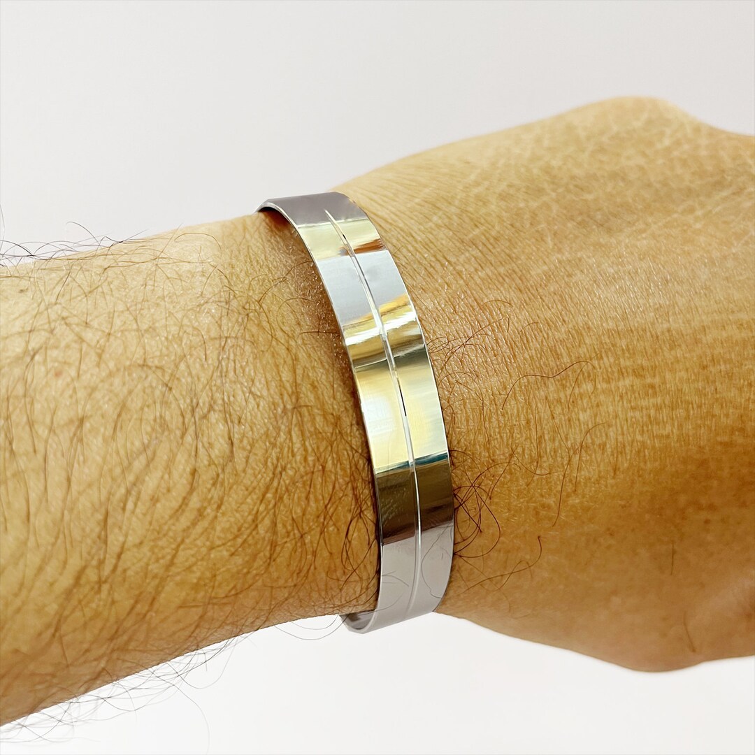 Buy 18kt Real White Gold Plain Cuff Bracelet, Handmade Hallmark Plain ...