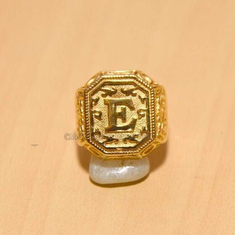 14K ,18K ,22K Real Yellow Gold Letter Personalized Initial Signet Ring ...