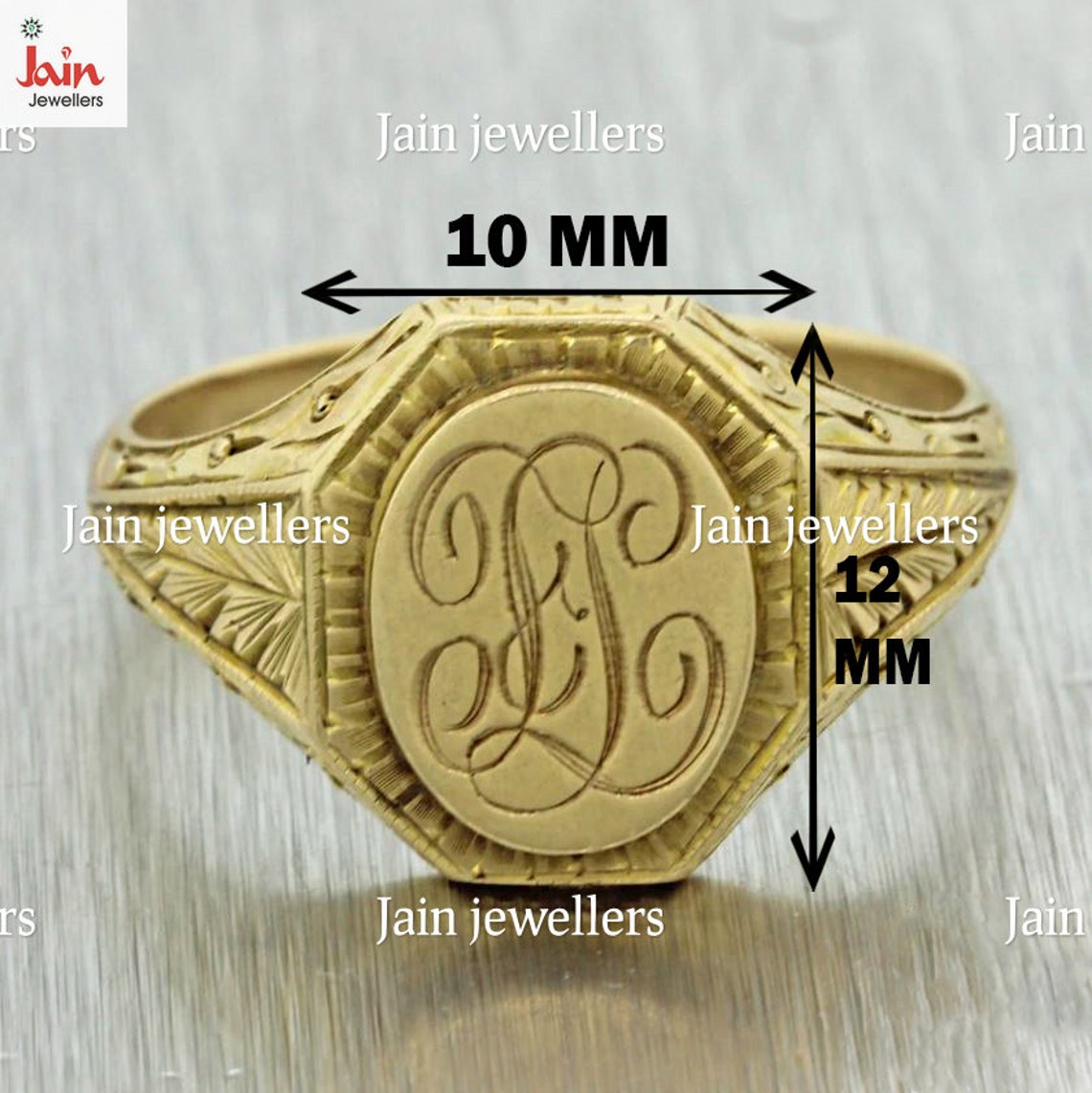 18 Kt,22 Kt Real Solid Yellow Gold Monogrammed Engraved Ring Hallmark ...