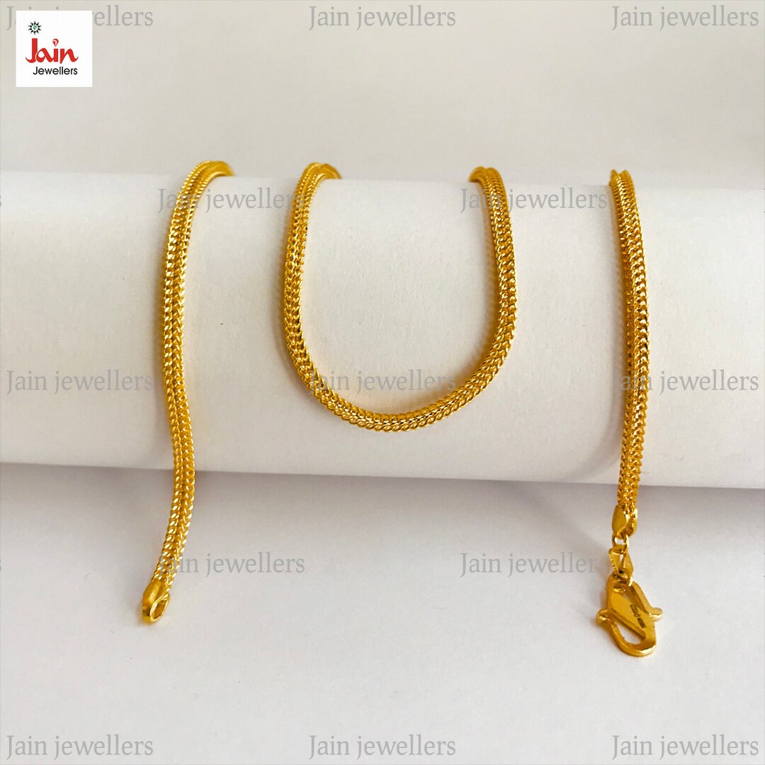 18 Kt, 22 Kt Real Solid Yellow Gold Wheat Chain Hallmark Certified ...