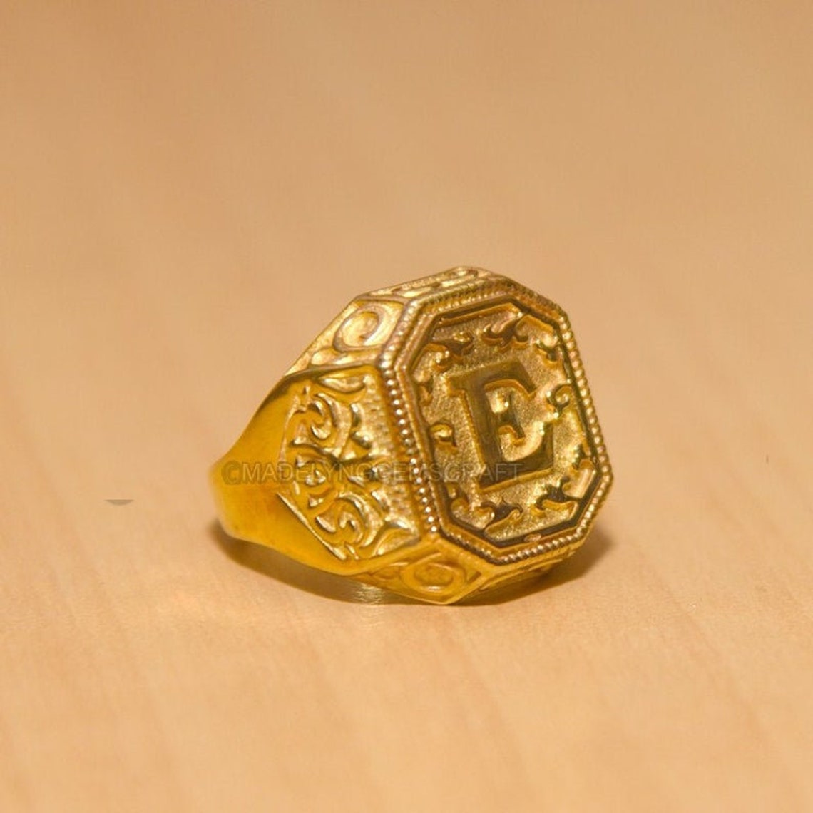 14K ,18K ,22K Real Yellow Gold Letter Personalized Initial Signet Ring ...