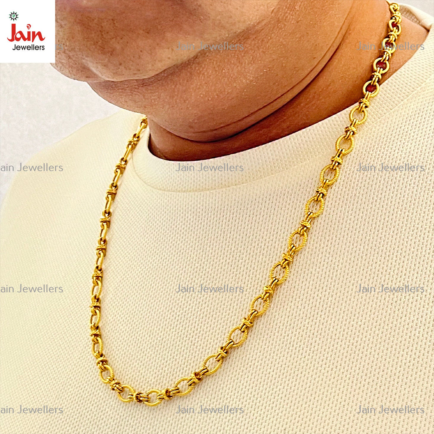 18 Kt, 22 Kt Hallmark Real Gold Cable Link Chain Men's Necklace Width ...