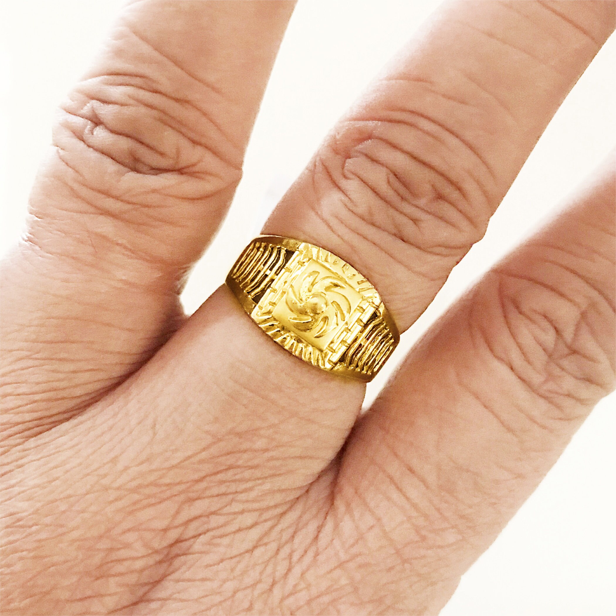 Fine Jewelry 14K 18K 22K Real Solid Yellow Gold Mesh Ring - Etsy