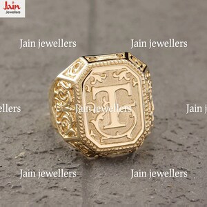 14K ,18K ,22K Real Yellow Gold Letter Personalized Initial Signet Ring ...