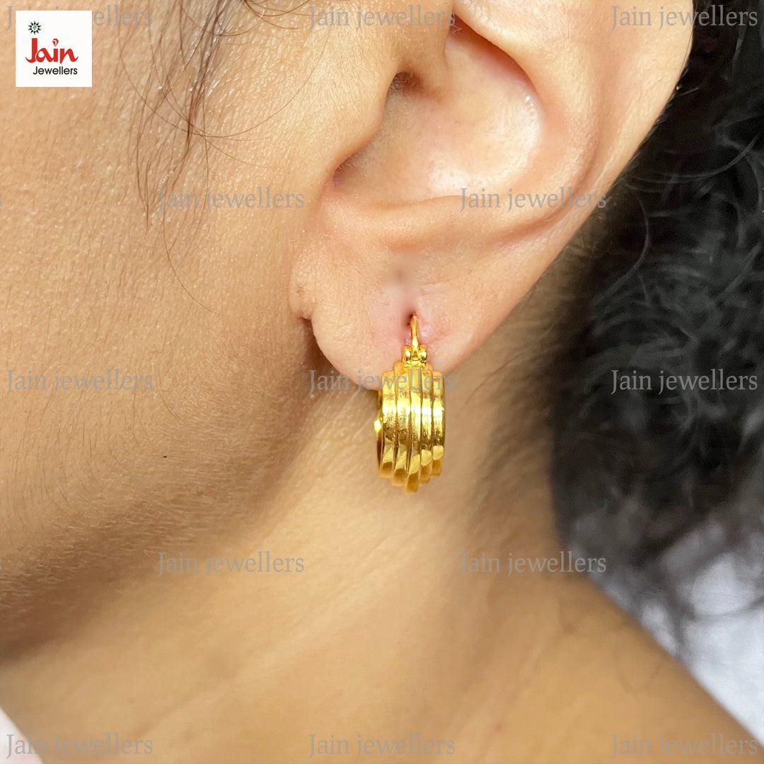 18 Kt, 22 Kt Real Solid Yellow Gold Earrings, Hallmark Certified ...