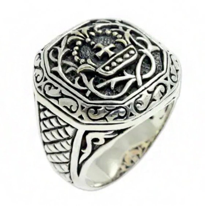 14K, 18K Real Solid White Gold Cross Signet Ring, Hallmark Handmade ...