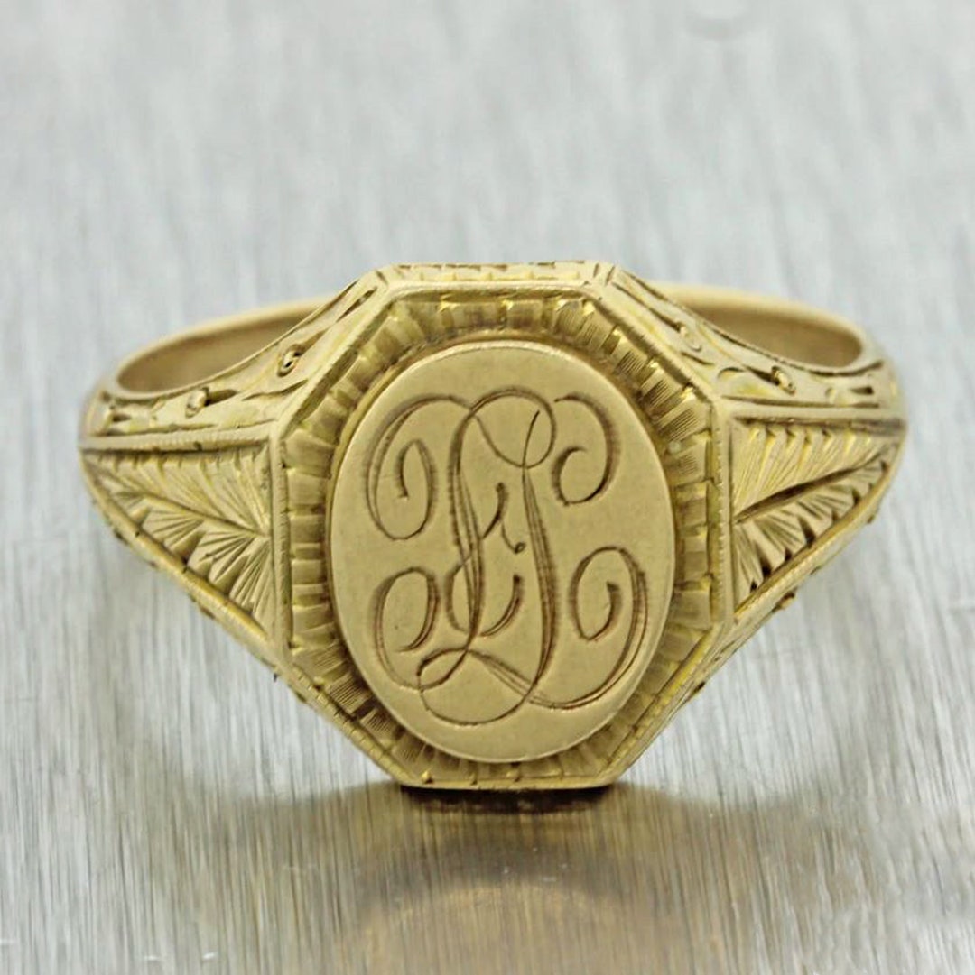 18 Kt,22 Kt Real Solid Yellow Gold Monogrammed Engraved Ring Hallmark Handmade Unique Wedding ...