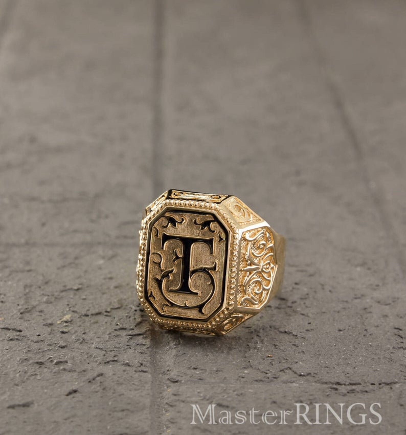 14K ,18K ,22K Real Yellow Gold Letter Personalized Initial Signet Ring ...