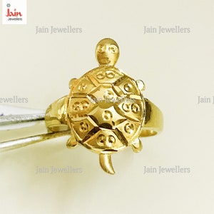 18K, 22K Real Solid Yellow Gold Tortoise Ring, Hallmark Handmade Unique ...