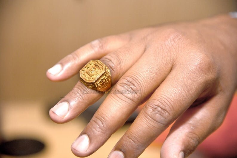 14K ,18K ,22K Real Yellow Gold Letter Personalized Initial Signet Ring ...