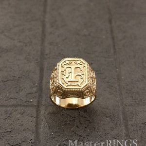 14K ,18K ,22K Real Yellow Gold Letter Personalized Initial Signet Ring ...