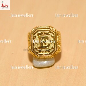 14K ,18K ,22K Real Yellow Gold Letter Personalized Initial Signet Ring ...