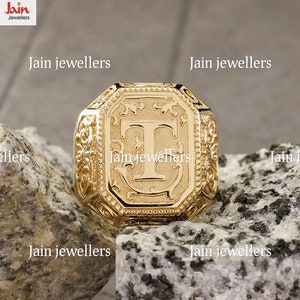 14K ,18K ,22K Real Yellow Gold Letter Personalized Initial Signet Ring ...