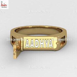 18K, 22K Real Solid Yellow Gold Hidden Name Cubic Zirconia Ring ...