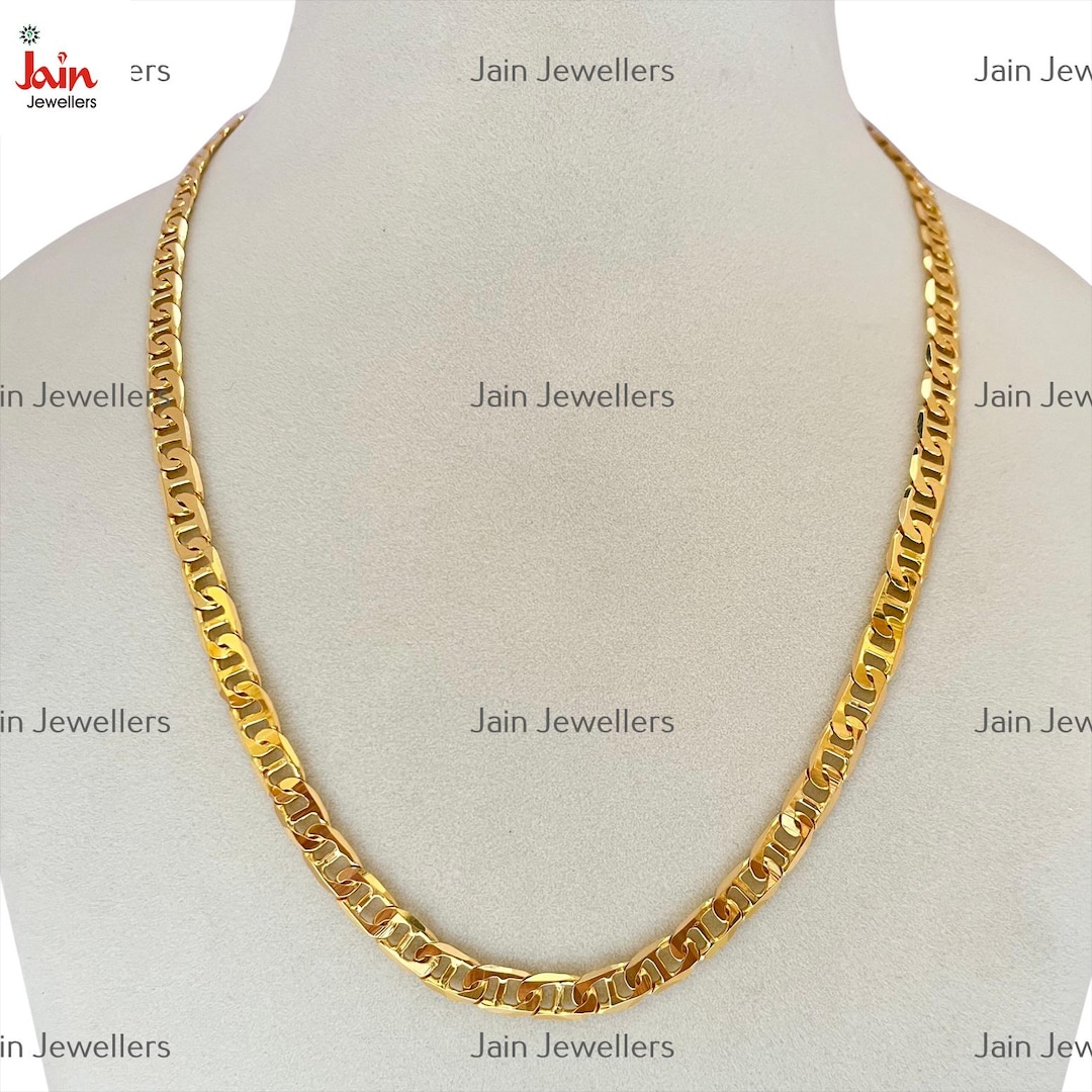 REAL GOLD 18 Kt, 22 Kt Hallmark Solid Gold Mariner Link Men's Necklace ...