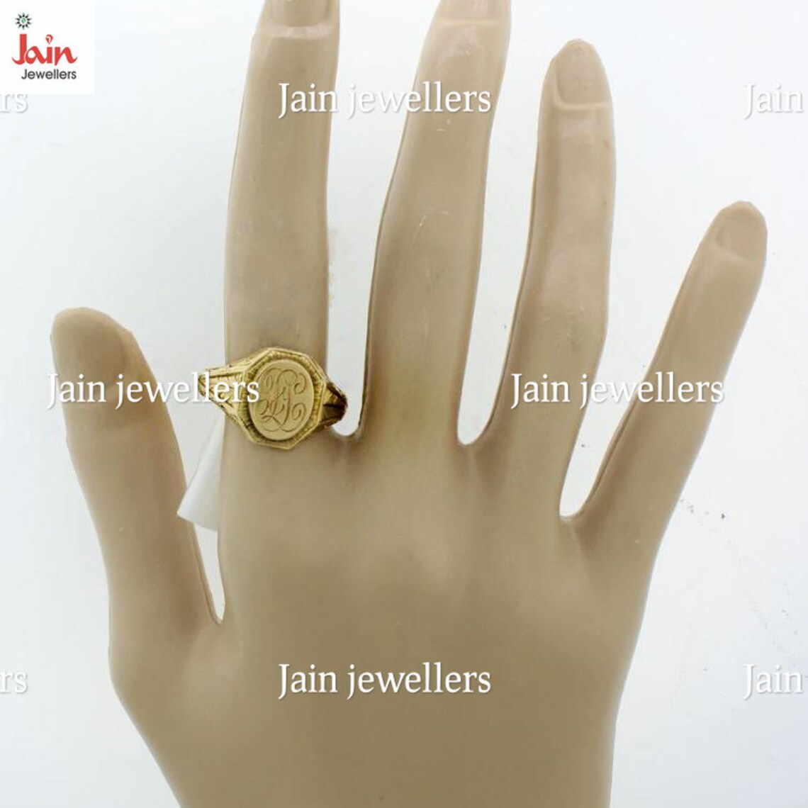 18 Kt,22 Kt Real Solid Yellow Gold Monogrammed Engraved Ring Hallmark ...