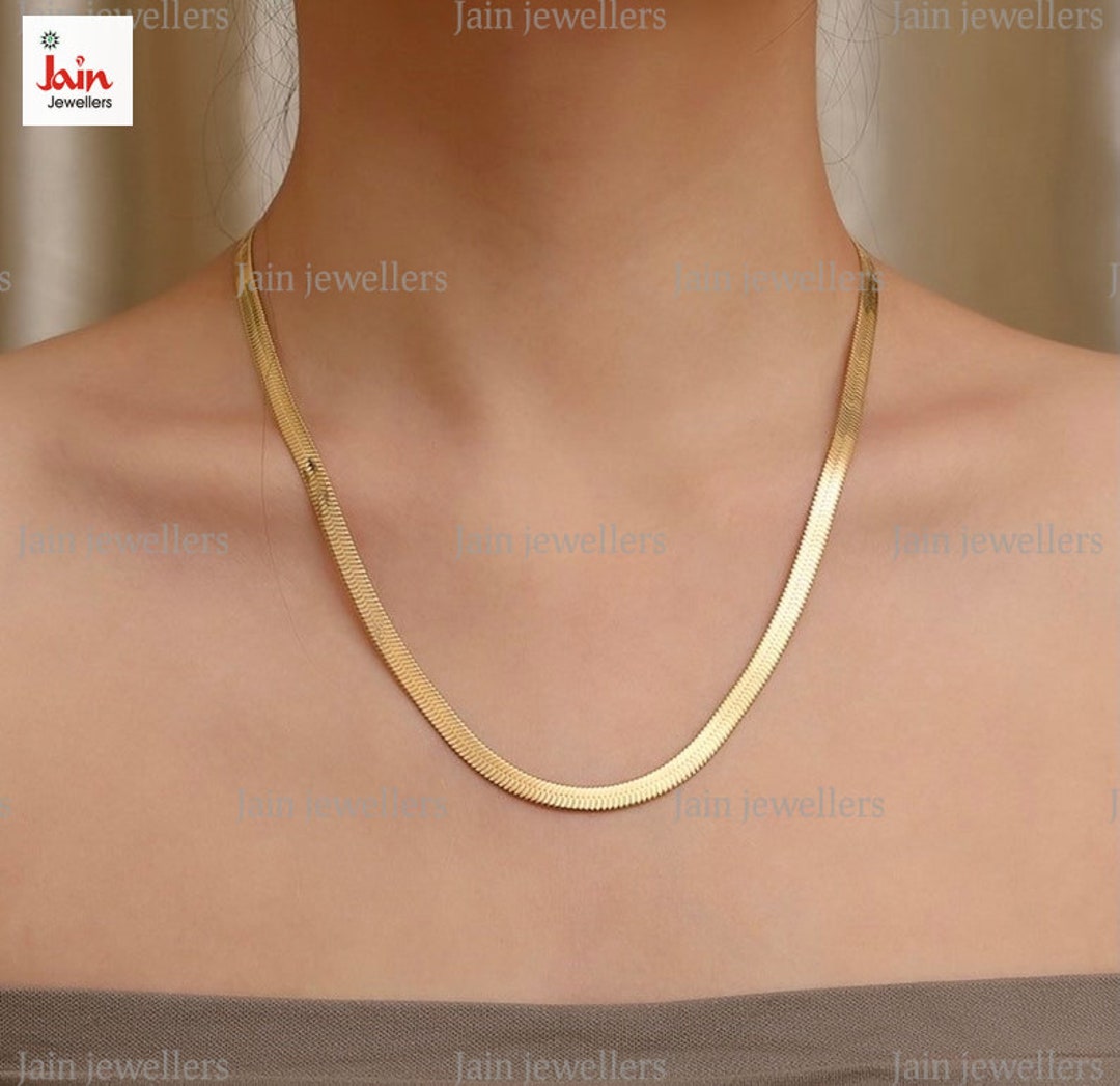 Handmade 18k Solid Gold Flat Snake Chain Necklace (5.46mm) - Etsy