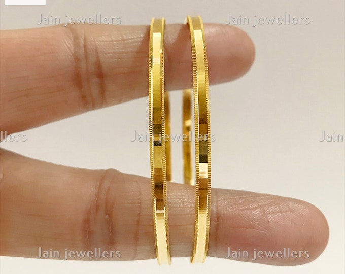 14 Kt, 18 Kt, 22 Kt Real Yellow Gold Solid Bangle Bracelet, Hallmark Certified Handmade Plain ...