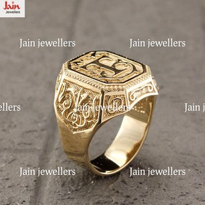 14K ,18K ,22K Real Yellow Gold Letter Personalized Initial Signet Ring ...