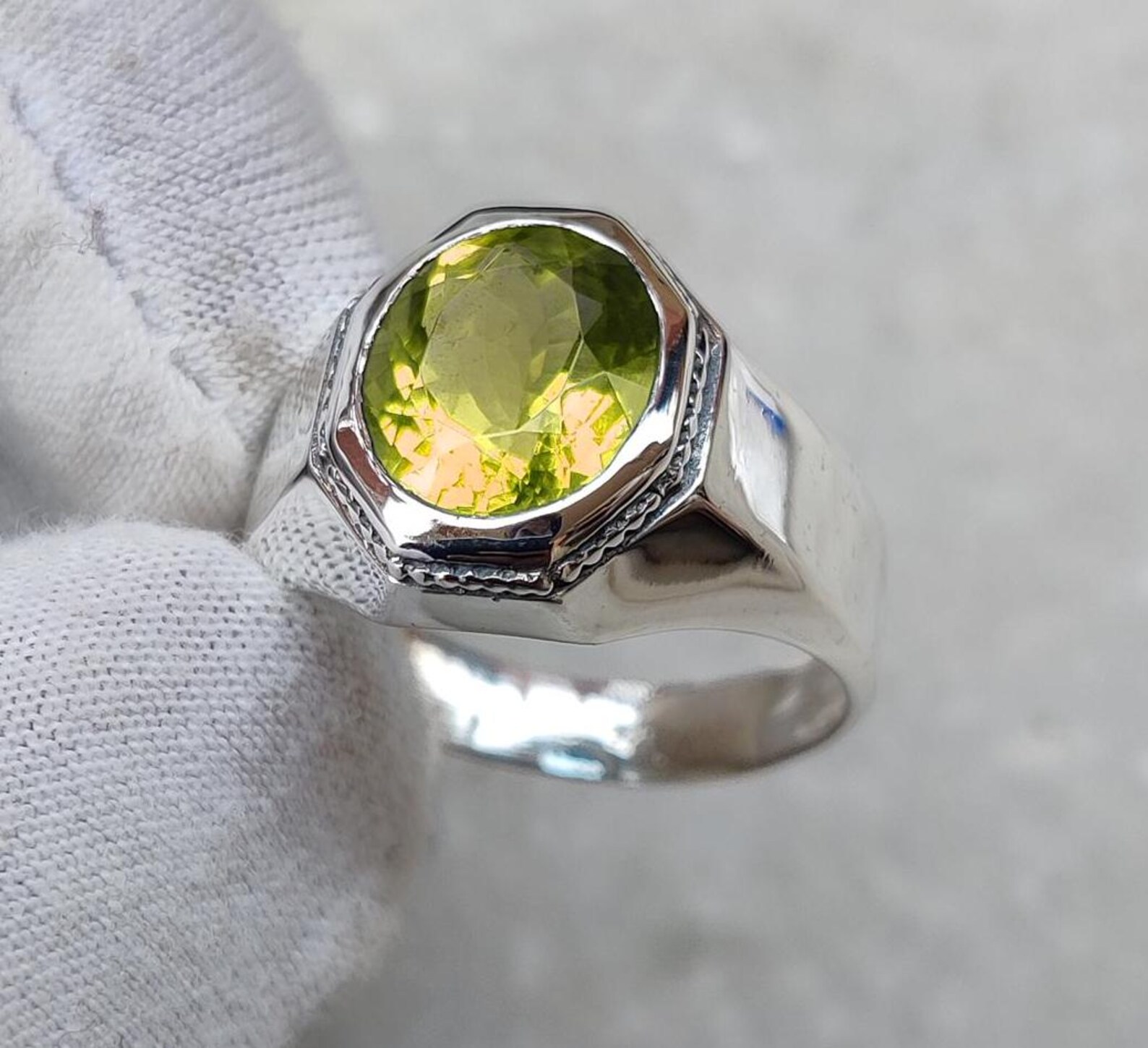 Oval Peridot Ring: Sterling Silver Art Deco Mens Ring - Etsy