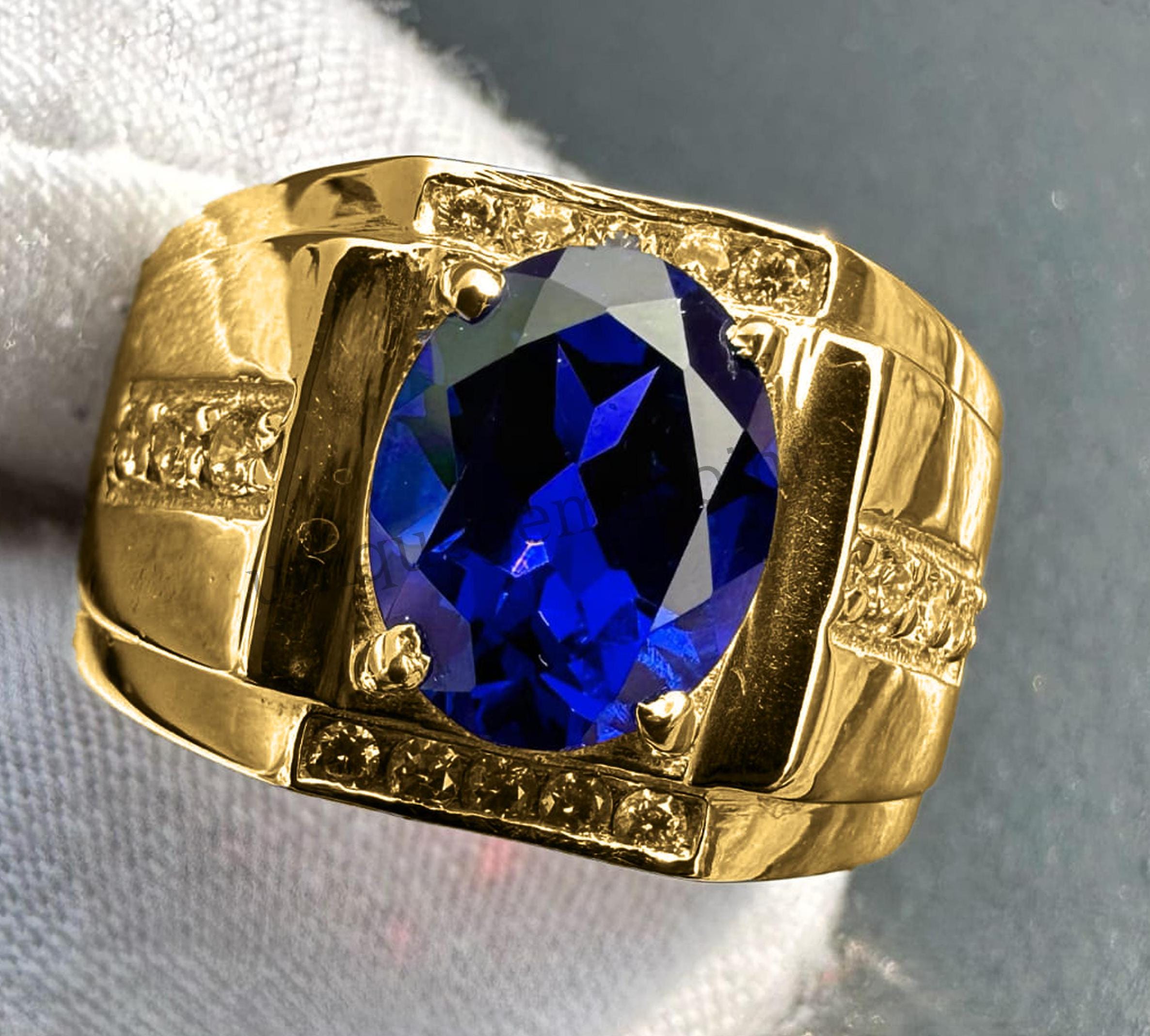 Blue Sapphire Ring for Men: 14k Gold Plated 925 Sterling Silver - Etsy