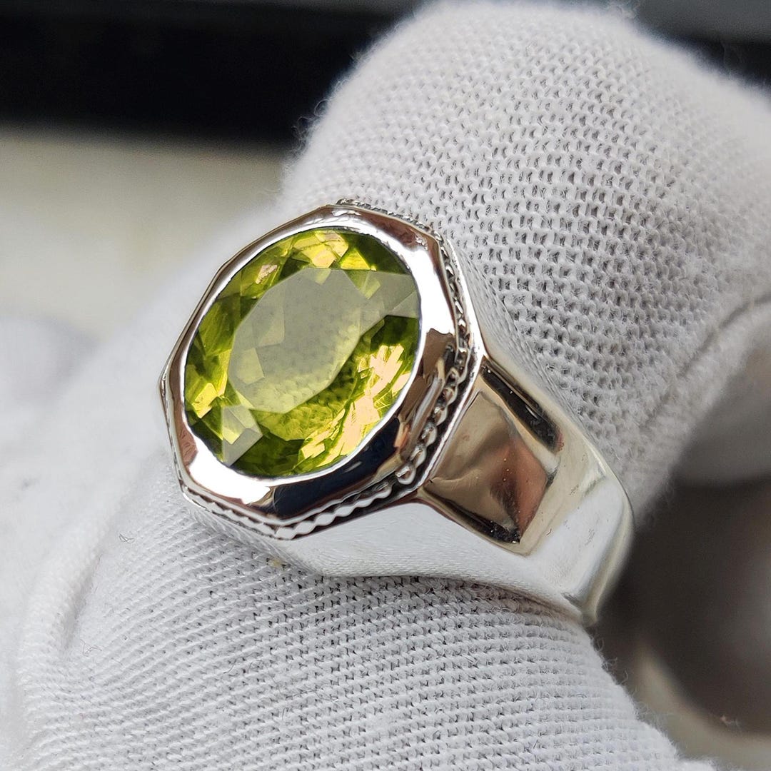 Oval Peridot Ring: Sterling Silver Art Deco Mens Ring - Etsy