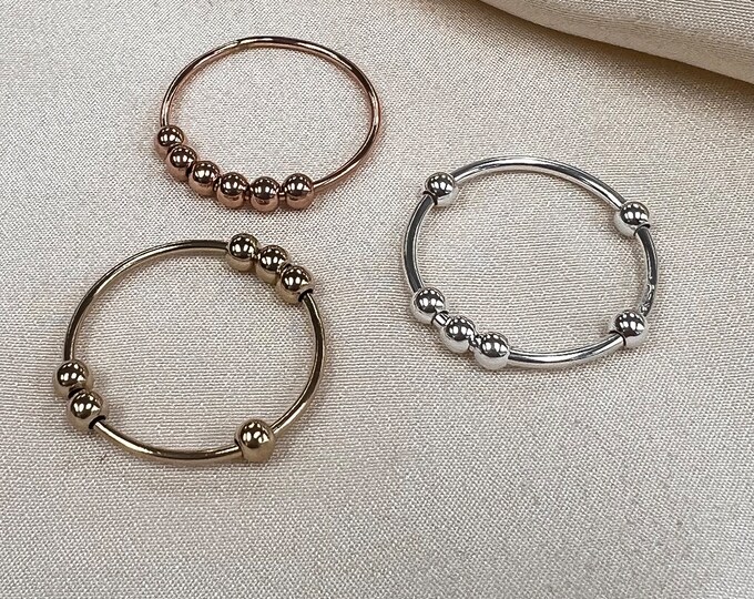Anxiety Ring/bead Stacking Ring With Seven Beads/fidget Ring/minimalist ...