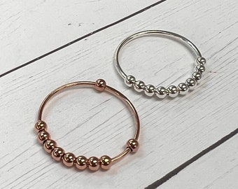 Anxiety Ring/bead Stacking Ring With Seven Beads/fidget Ring/minimalist ...