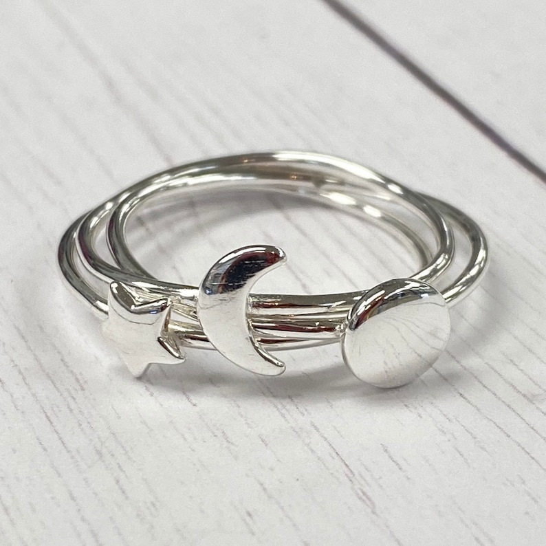 Celestial Rings Sun Moon and Stars Ring Set 925 Sterling - Etsy
