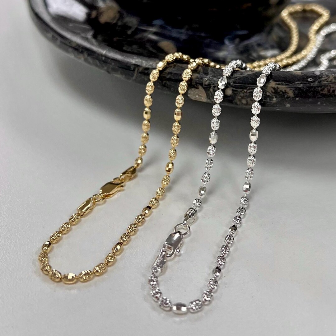 Gorgeous Diamond Cut Laser Cut Alternating Rice Beads Chain Sterling ...