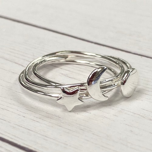 Celestial Rings Sun Moon and Stars Ring Set 925 Sterling - Etsy
