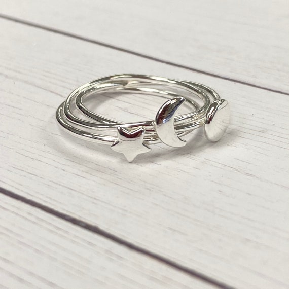 Celestial Rings Sun Moon and Stars Ring Set 925 Sterling | Etsy