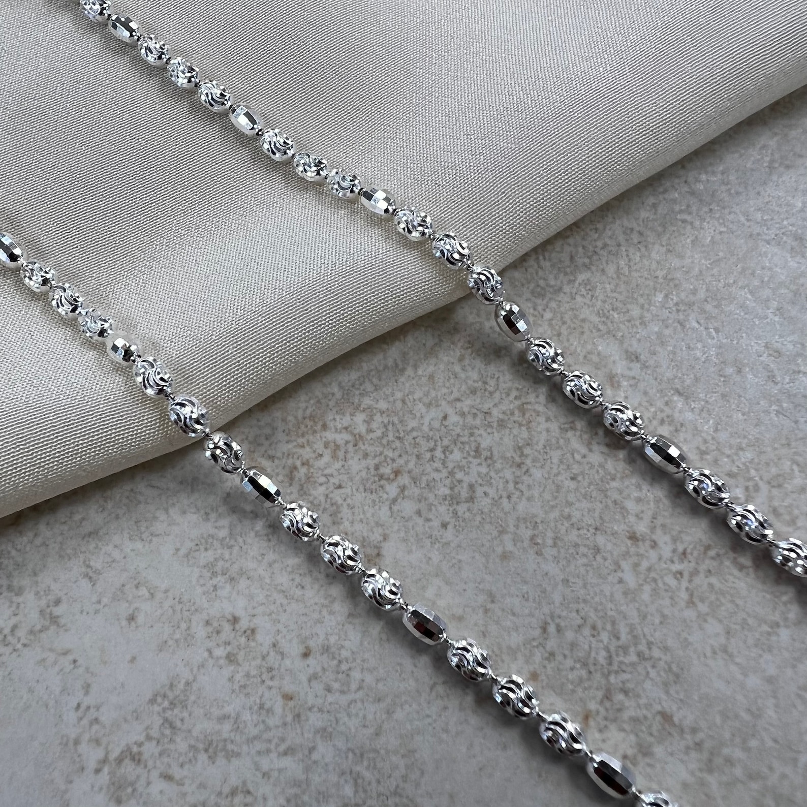 Gorgeous Diamond Cut Laser Cut Alternating Rice Beads Chain Sterling ...
