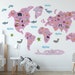 Pink Map Wall Sticker, World Map Decal, Earth Geography, Kids Decals ...