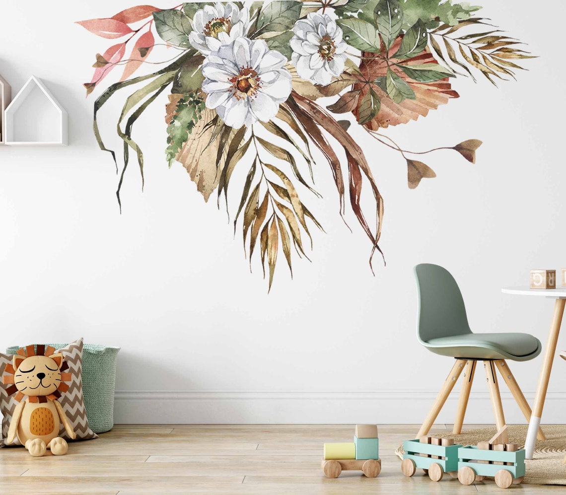 Flower Wall Stickers Boho Flowers Nursery Stickers Childrens | Etsy