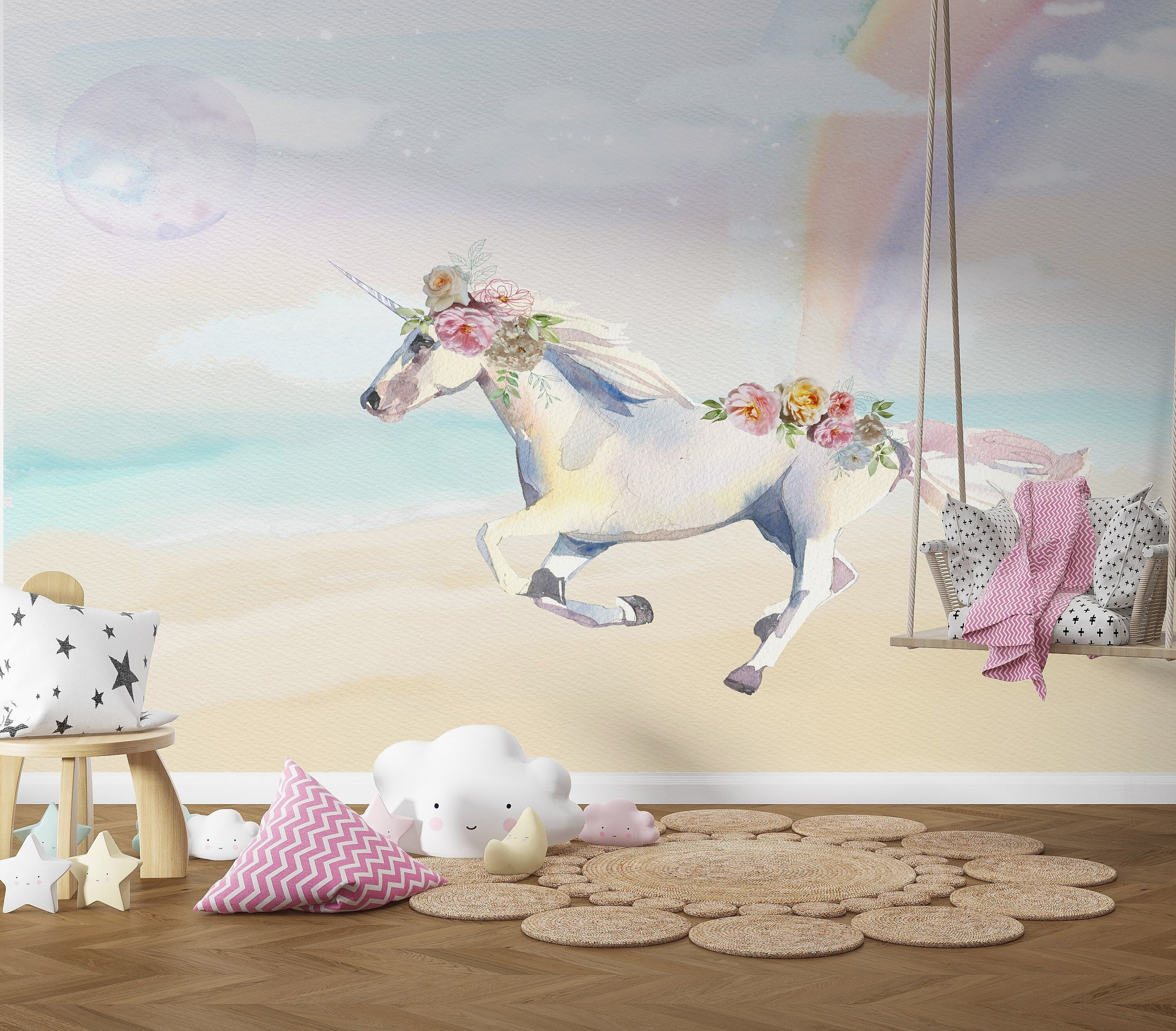 Unicorn Mural Wallpaper Nursery Wallpaper Clouds Nursery - Etsy UK