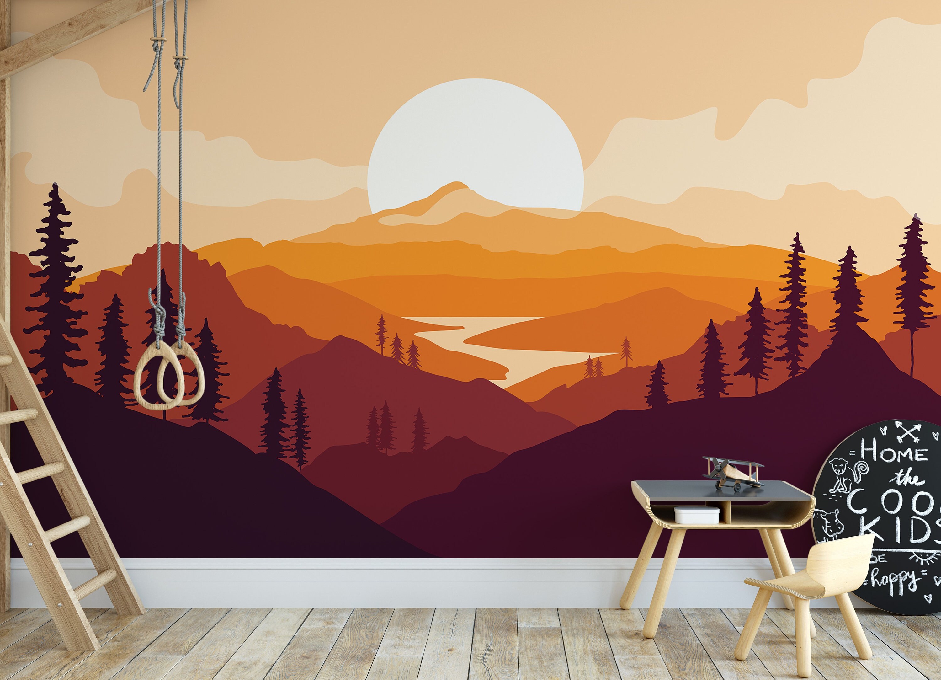 Sunset Mural Wallpaper Mountains Wallpaper Nursery - Etsy UK