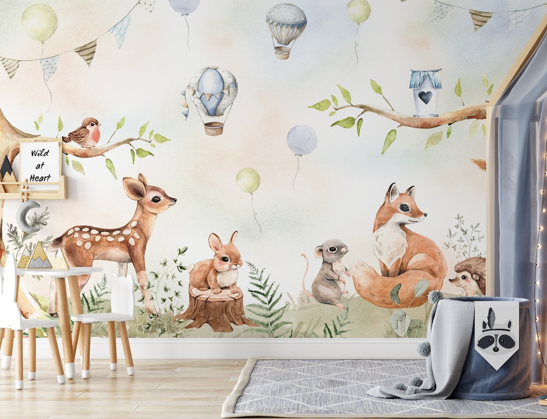 Forest Mural Wallpaper, Kids Wallpaper, Nursery Woodland Decor, Nursery ...